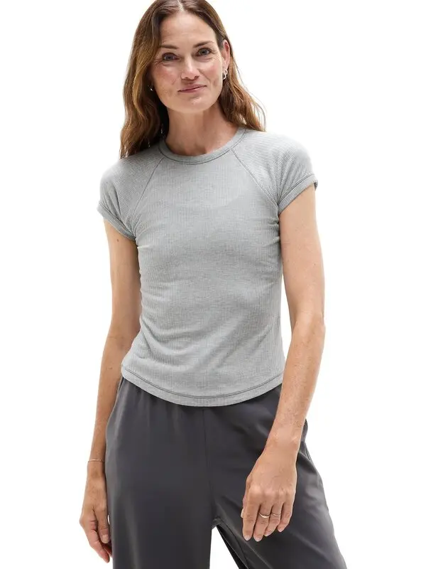 Athleta Ribbed Fitted T-shirt - Grey