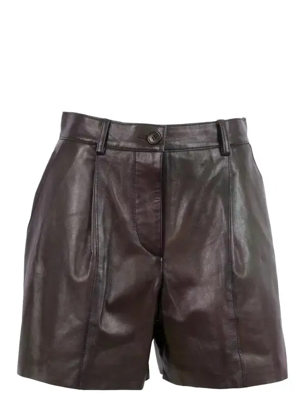 P.a.r.o.s.h Pleated Leather Bermuda Shorts - Brown
