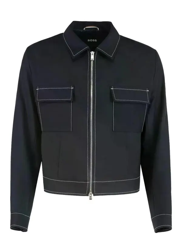 BOSS Flap-pocket Jacket With Contrast Stitching - Blue