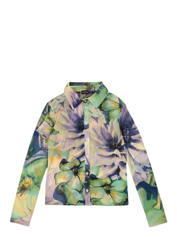 Callipygian Floral Print Shirt - Green