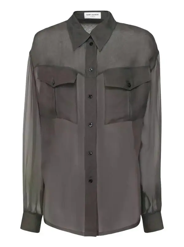 Saint Laurent Pointed-collar Flap-pocket Shirt - Grey