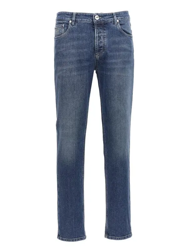 Brunello Cucinelli Logo Embroidery Stretch Jeans - Blue