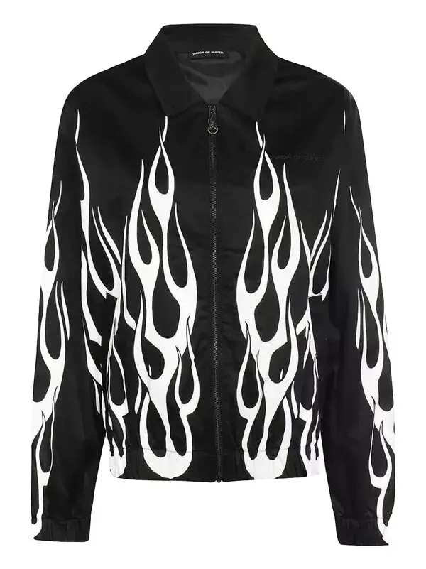 VISION OF SUPER Flame-print Zip-front Jacket - Black