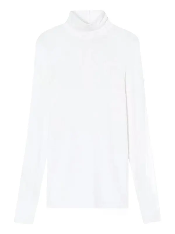 Closed High-neck Ribbed Long-sleeved T-shirt - White