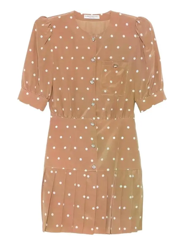 Alessandra Rich Polka-dot Pleated Mini Dress - Brown