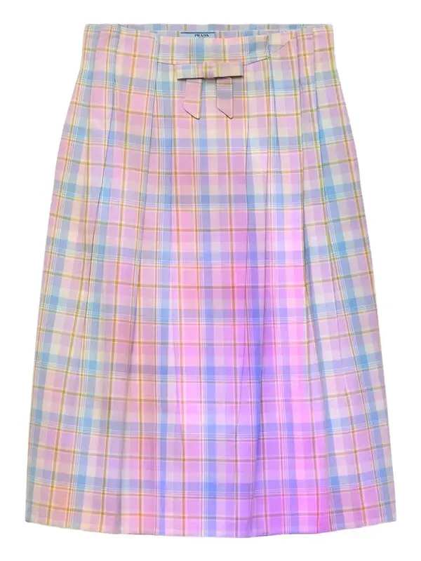 Prada Checked Bow-detail Midi Skirt - Pink