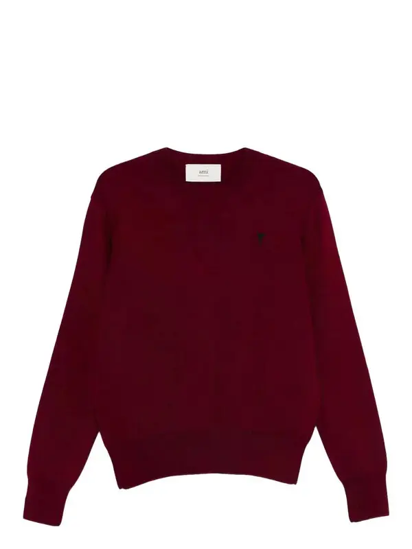 Ami Crew Neck Sweater With Logo Embroidery - Red