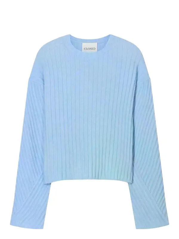 Closed Ribbed Crew Neck Sweater - Blue