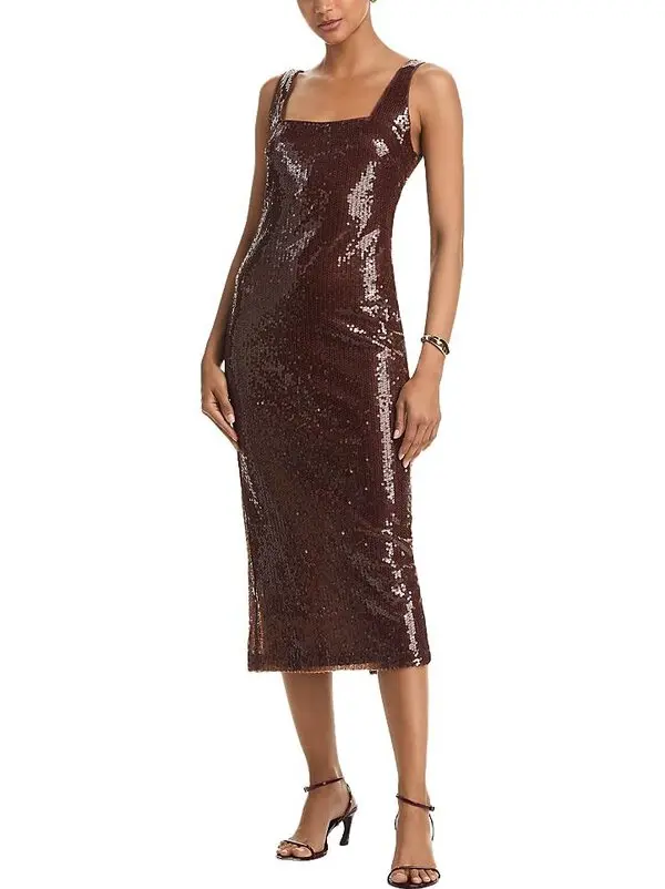 Aqua Sequin Midi Dress - Brown