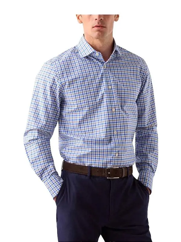 Robert Talbott Reynolds Bold Check Shirt In Contemporary Fit - Blue/flax