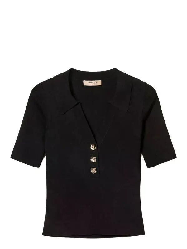 TWINSET Jewel-button Polo Top - Black