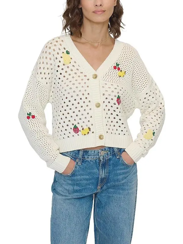 Central Park West Darcy Open Stitch Embroidered Cardigan - White