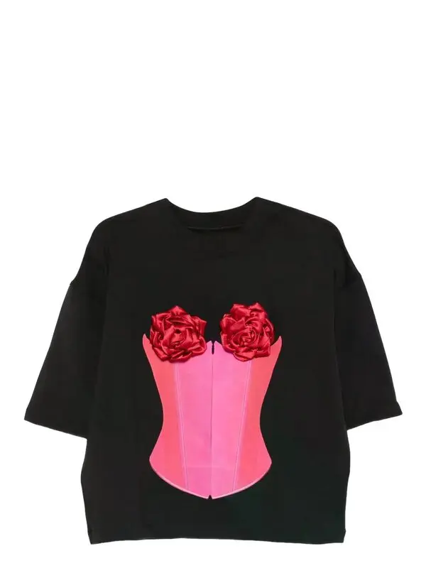 HAMZA Rose-embellished T-shirt - Black