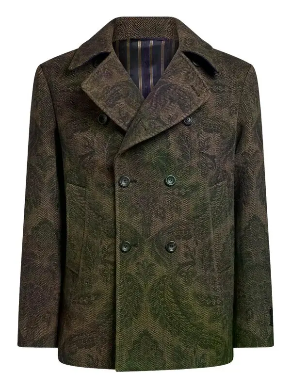 Etro Paisley Herringbone Pea Coat - Brown