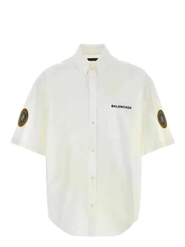 Balenciaga Embroidered-badge Short-sleeve Shirt - White