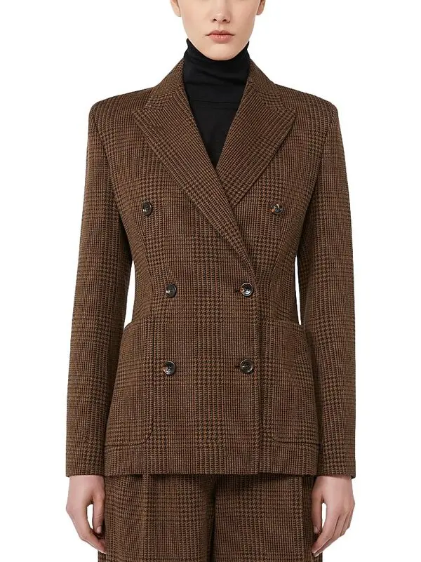 Max Mara Double-breasted Plaid Blazer - Chocolate
