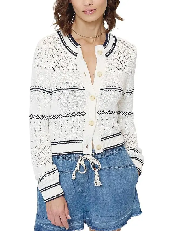 Central Park West Emanuel Nautical Stripe Cardigan - White
