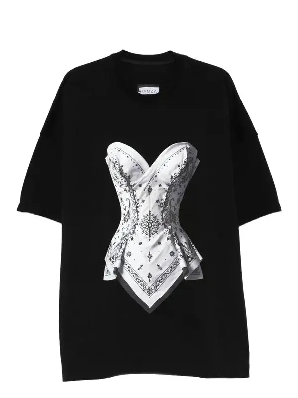 HAMZA Corset-print T-shirt - Black