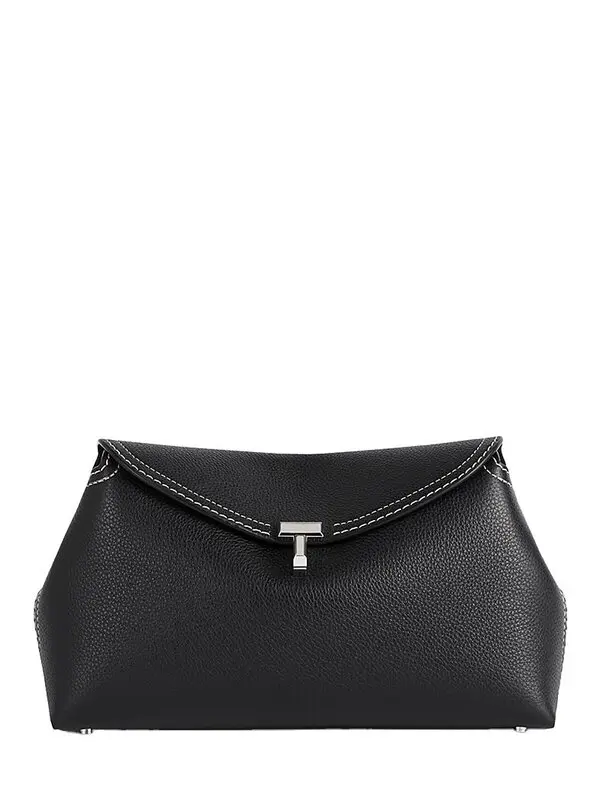 TOTEME T-lock Grained-leather Convertible Clutch - Black Grained-leather