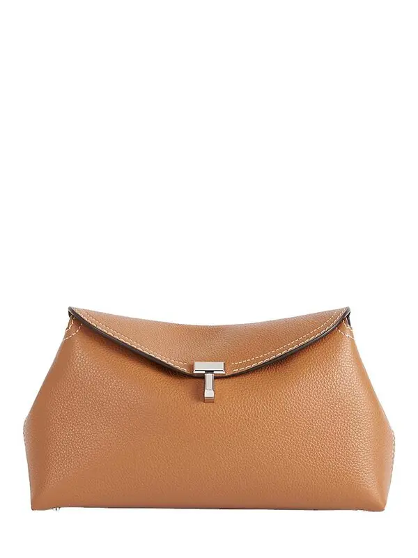 TOTÊME T-lock Grained-leather Convertible Clutch - Tan Grained-leather