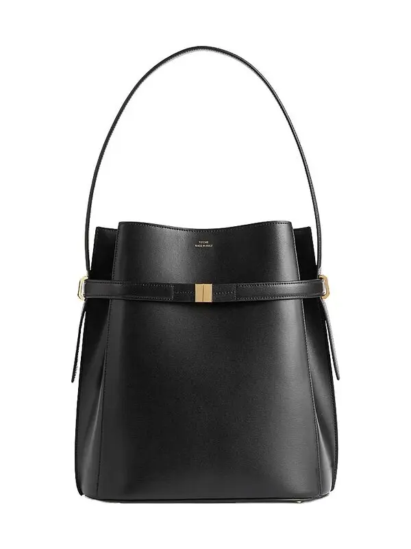 TOTEME Belted Leather Bucket Bag - Black