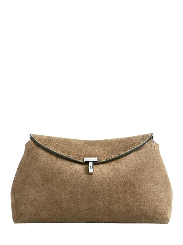 TOTEME T-lock Suede Convertible Clutch - Tobacco Suede