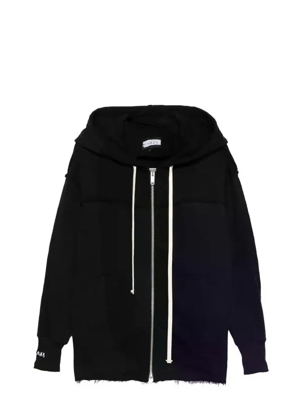 HAMZA Frayed Zip-up Hoodie - Black
