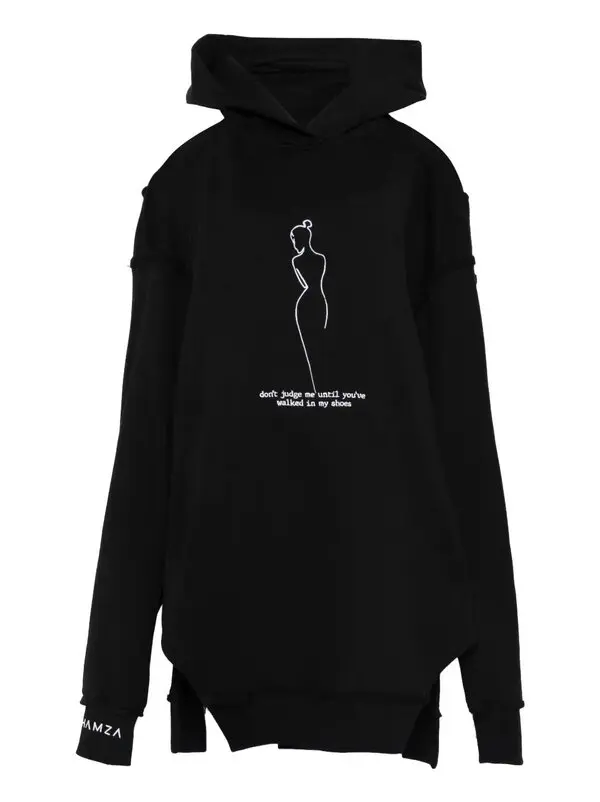 HAMZA Cut-out Graphic Hoodie - Black