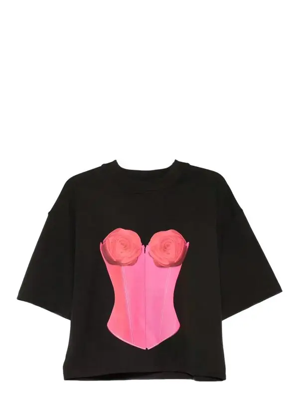 HAMZA Belle Rose Corset Printed T-shirt - Black