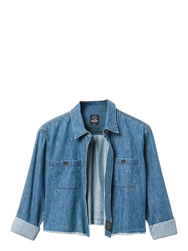 Junk Food Clothing Hemp Denim Crop Shirt - Medium Wash Denim