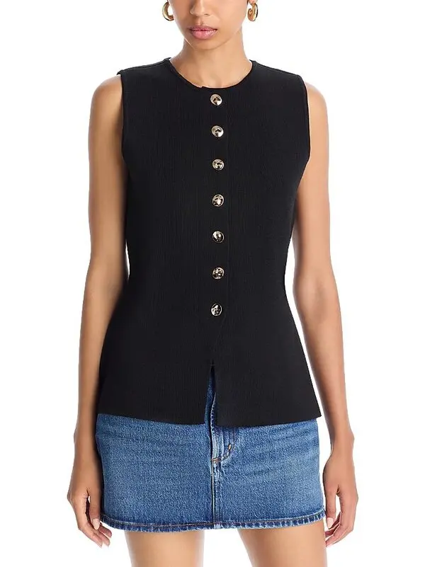 Aqua Sleeveless Button Detailed Sweater - Black