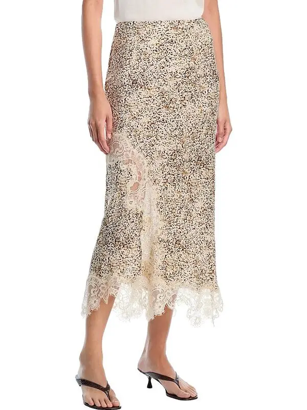 Aqua Lace Inset Midi Skirt - Brown Multi
