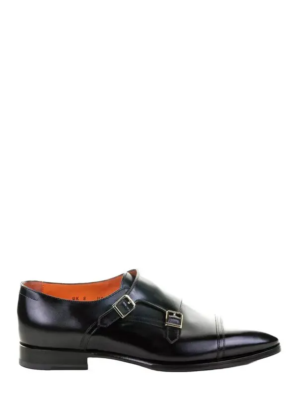 Santoni Double-buckle Leather Monk Shoes - Black