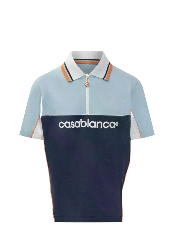 Casablanca Colour-block Zip-neck Polo - Blue