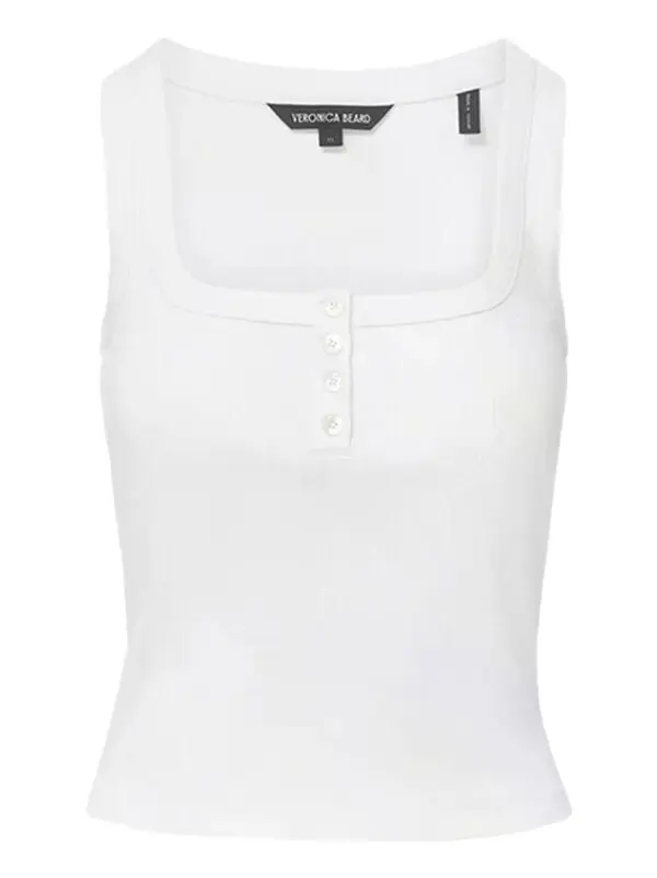 Veronica Beard Square-neck Button Tank Top - White