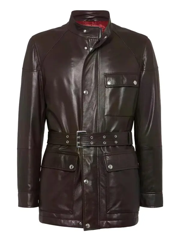 Brunello Cucinelli Belted Leather Safari Jacket - Brown