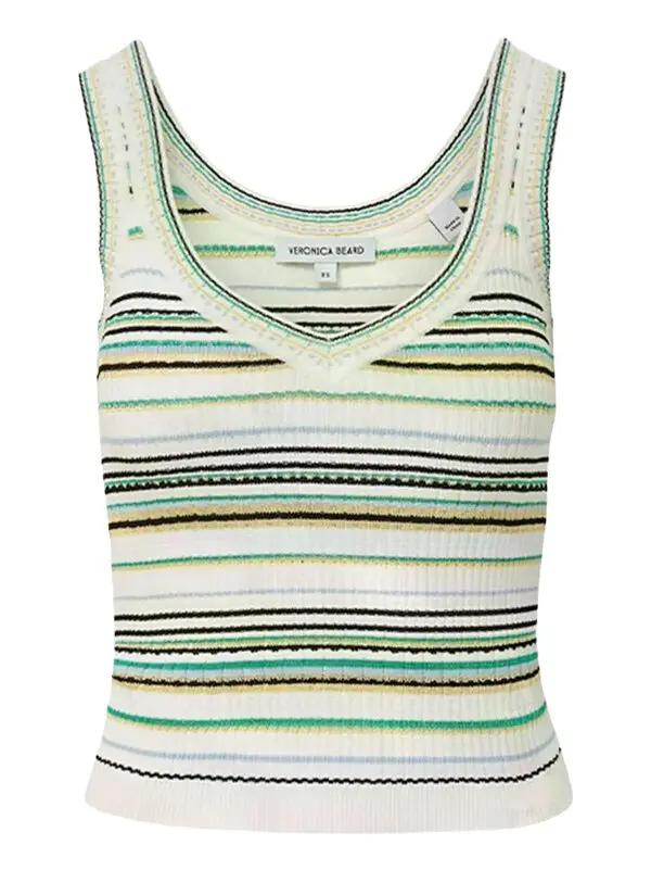 Veronica Beard Striped Ribbed Tank Top - Green