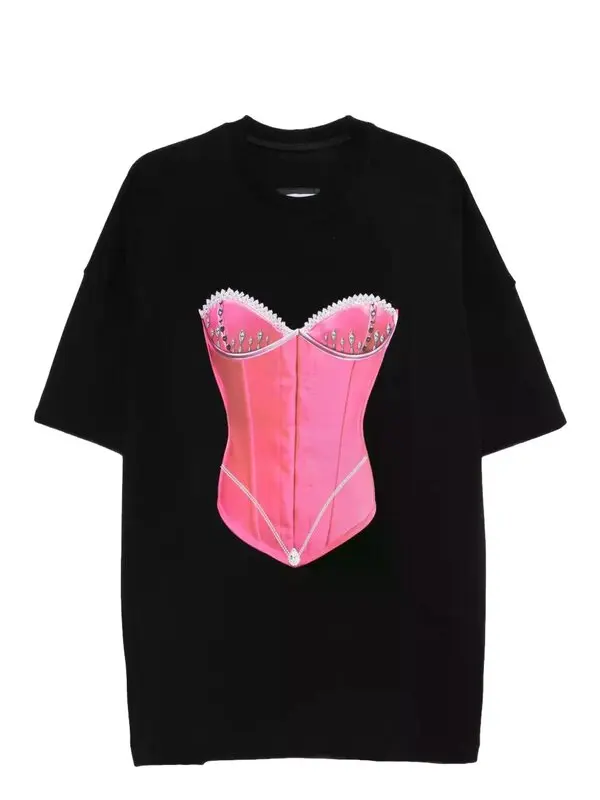 HAMZA Corset-print T-shirt - Black
