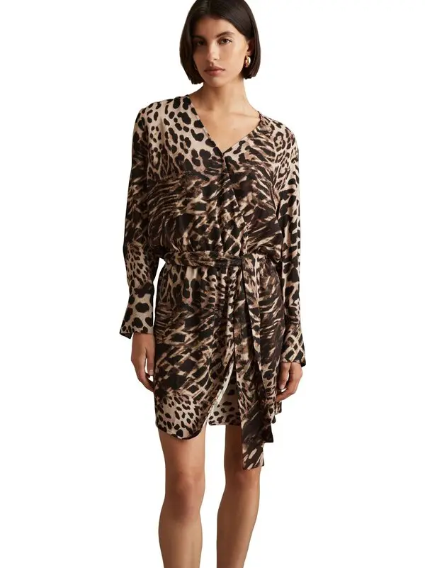 REISS Zamera Animal Print Mini Dress - Neutral/brown