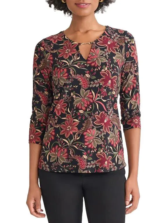 Jones New York Floral V-neck Top - Jones Black Multi