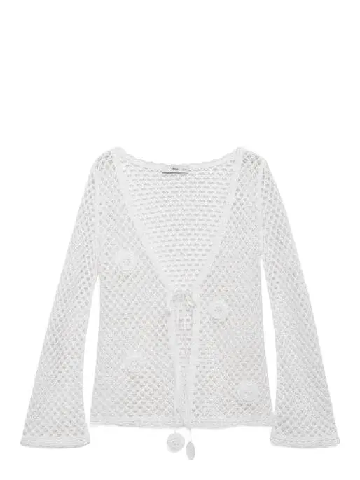 Mango Floral Tie-front Cardigan - White