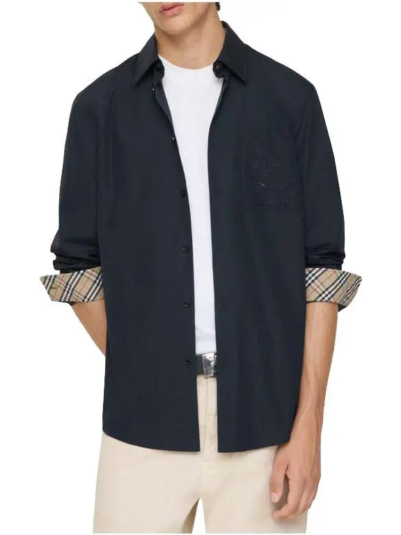 Burberry Regular Fit Cotton Poplin Shirt - Navy