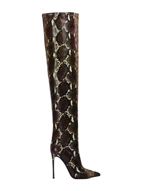 LE SILLA 120mm Eva Snake-print Leather Boots - Brown