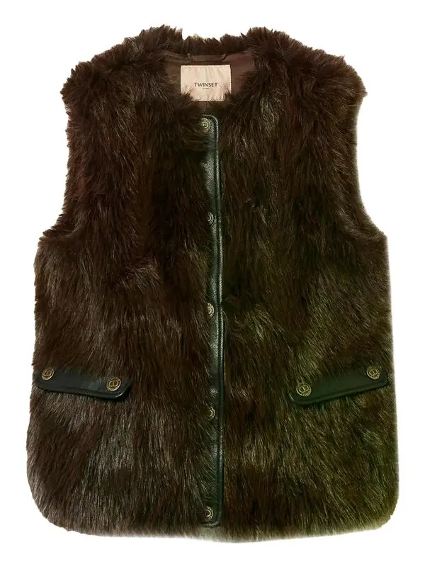 TWINSET Faux-fur Buttoned Gilet - Brown