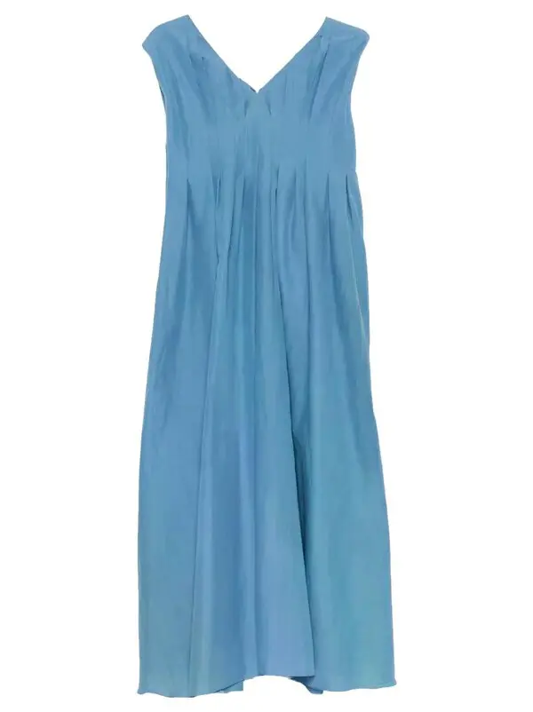 Max Mara Pleated V-neck Dress - Blue