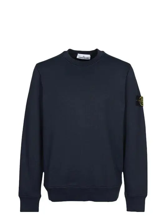 Stone Island Organic Cotton Fleece Crewneck Sweatshirt - Navy Blue