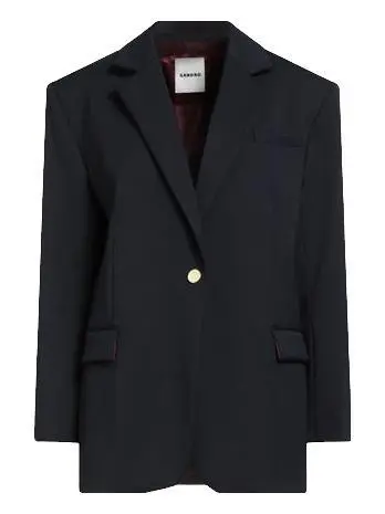 Sandro Single-breasted Blazer In Polyester, Wool, And Elastane - Blue