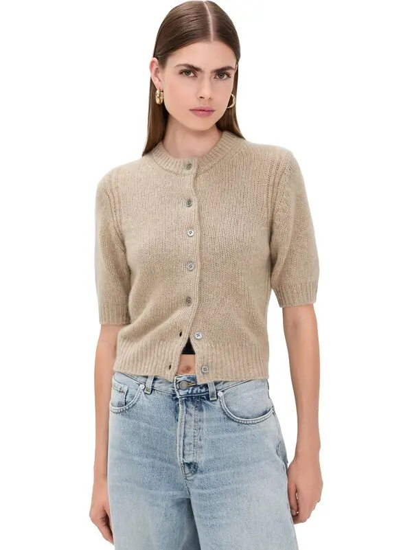 WHITE & WARREN Cashmere Elbow Sleeve Cardigan - Taupe Heather
