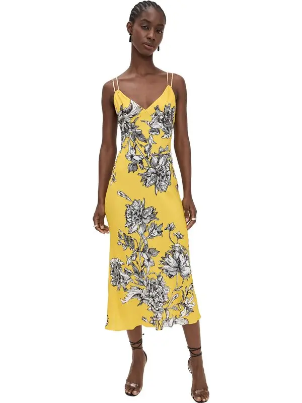 Alice + Olivia Kiro Floral Print Midi Dress - Blooming Wild Golden Hour