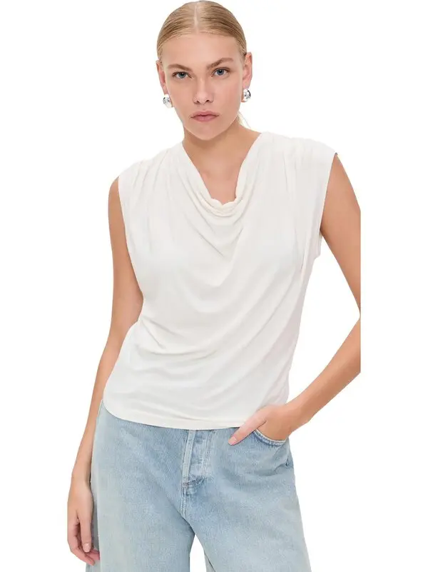 Vince Sleeveless Draped Cowl Neck Top - Gesso
